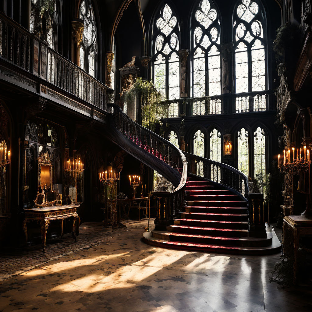 A wedding in a gothic mansion with a grand staircase by Humberto ...