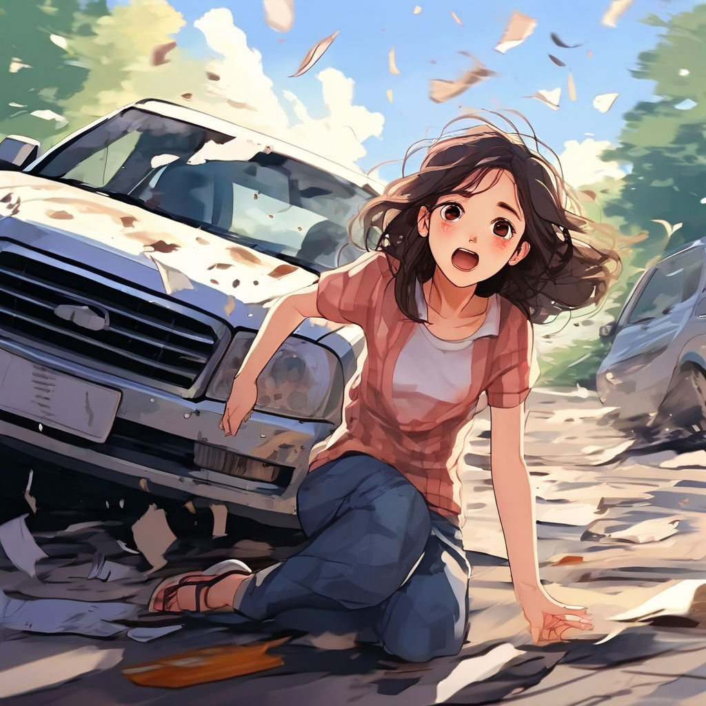 Draw a Korean animation style of the scene of a car accident... by 러비우스 ...