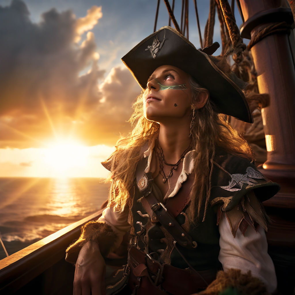 An Elf wearing pirate attire aboard a galleon looking up at ... by Nik ...
