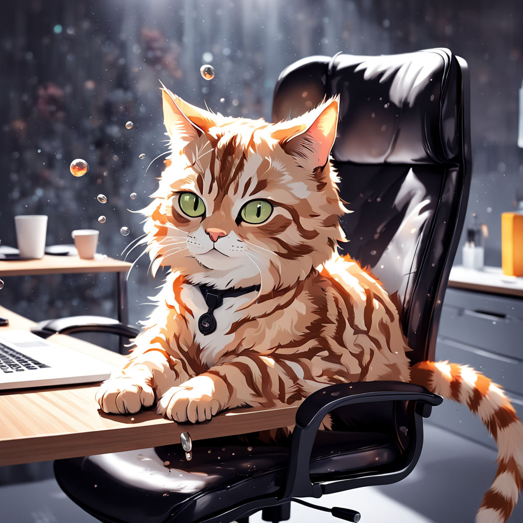 Website interface showcasing a tabby cat lounging on an offi... by ...