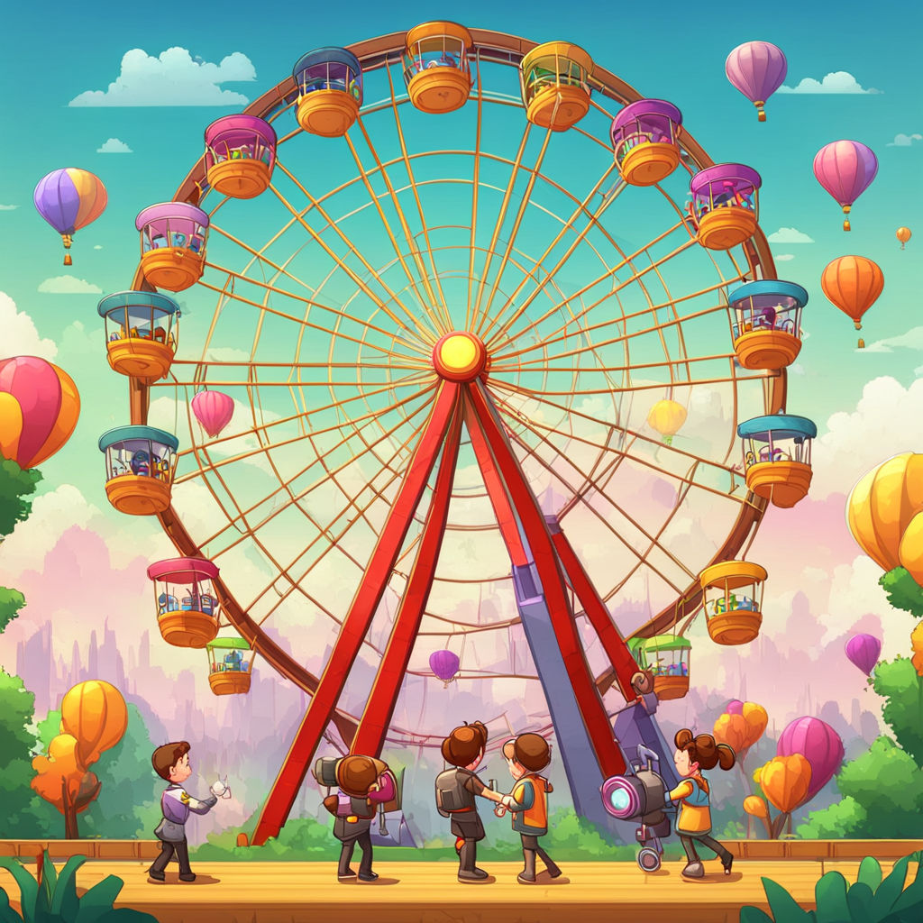 Ferris wheel in an amusement park full of children for 2De p... by ...