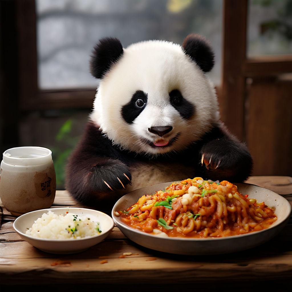 Cute Panda eating spicy rice cake in Korea by 亞璇李 - Playground