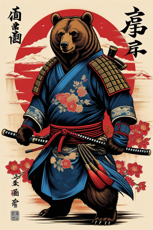 PRINT FOR CLOTHING IN THE JAPANESE STYLE OF SAMURAI BEAR TAT... by ...