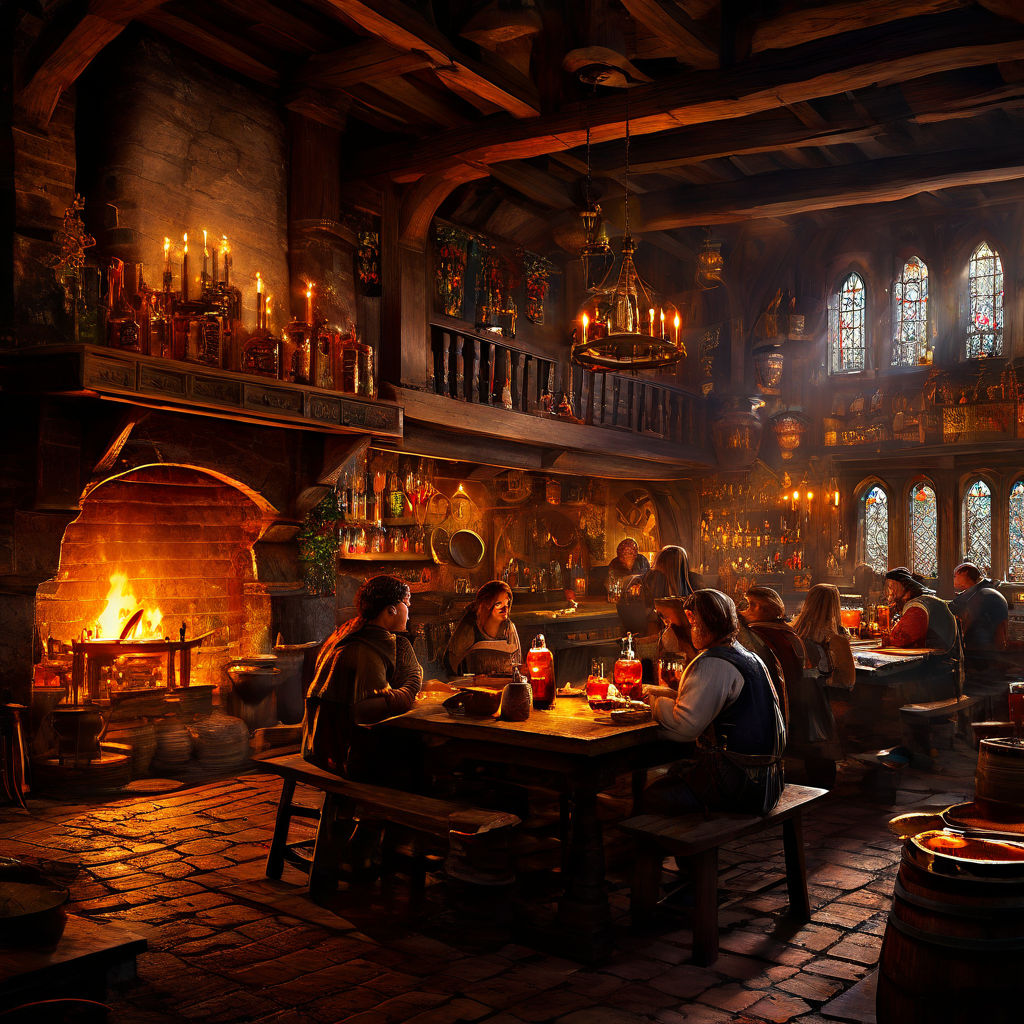 Medieval tavern buzzing with locals unwinding by Emre - Playground