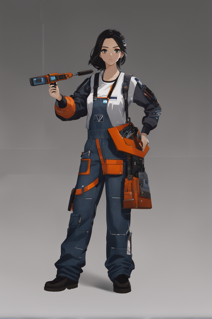 Female anime-style spaceship engineer with detailed denim ov... by ...