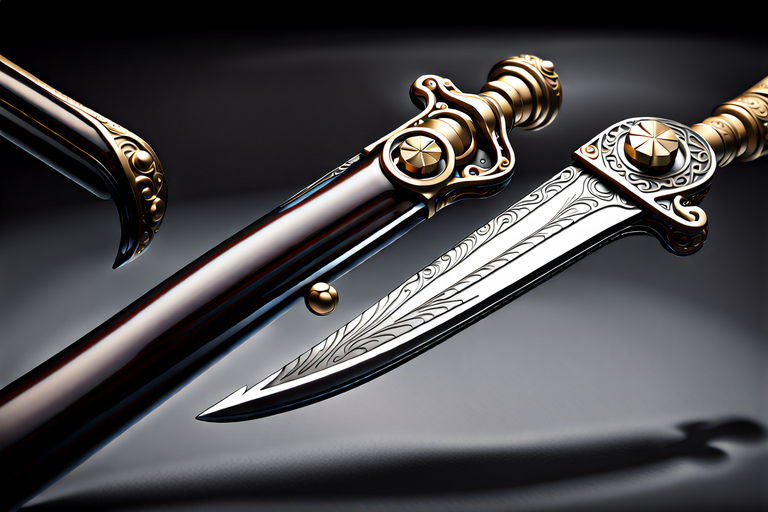A sharp double-edged sword with a rich hilt and a wide guard... by ...