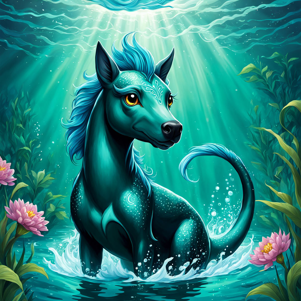 Card art for an adult mythical water kelpie by Axceus Ligarae - Playground