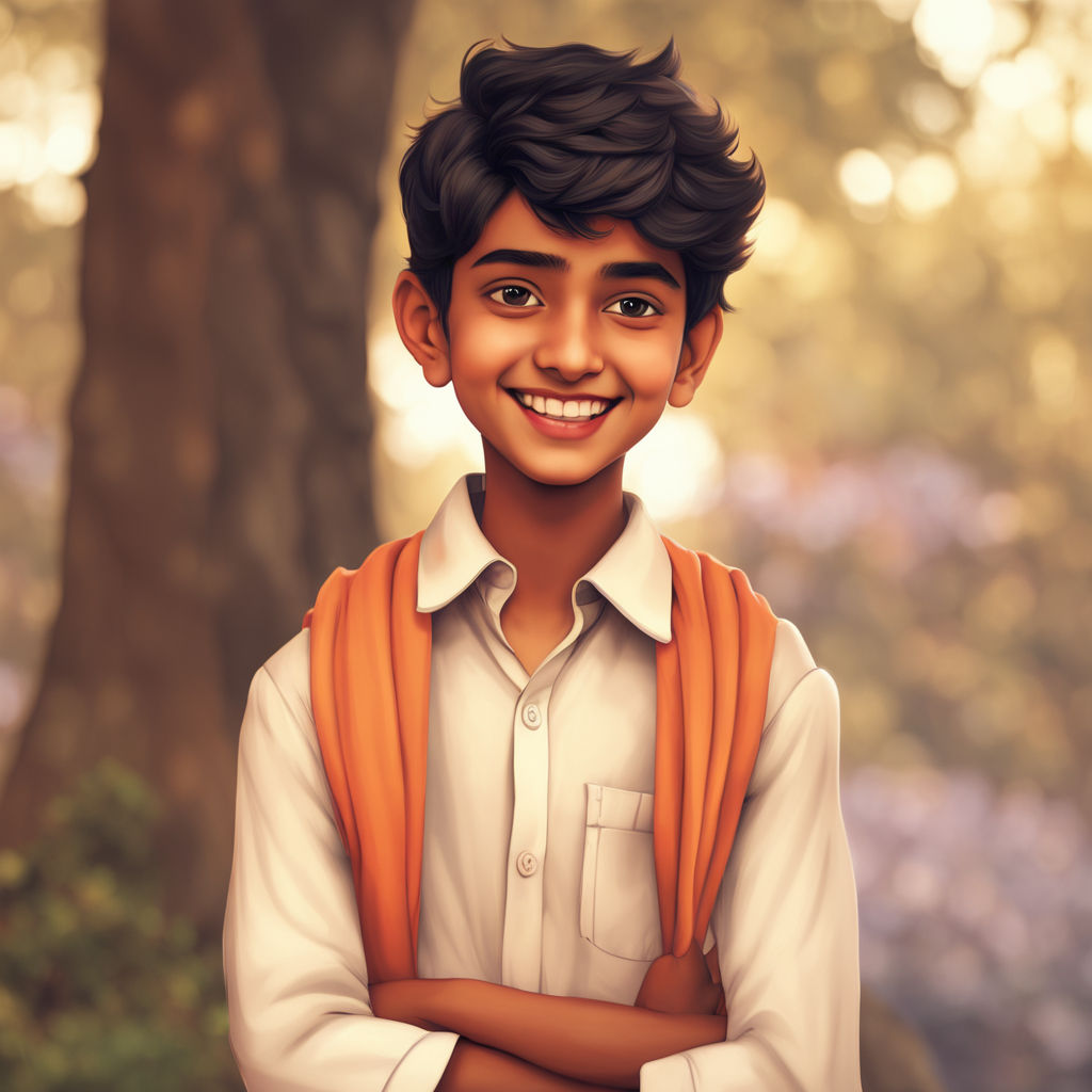 A animated Vedic cute and attractive Indian teenager boy wit... by ...