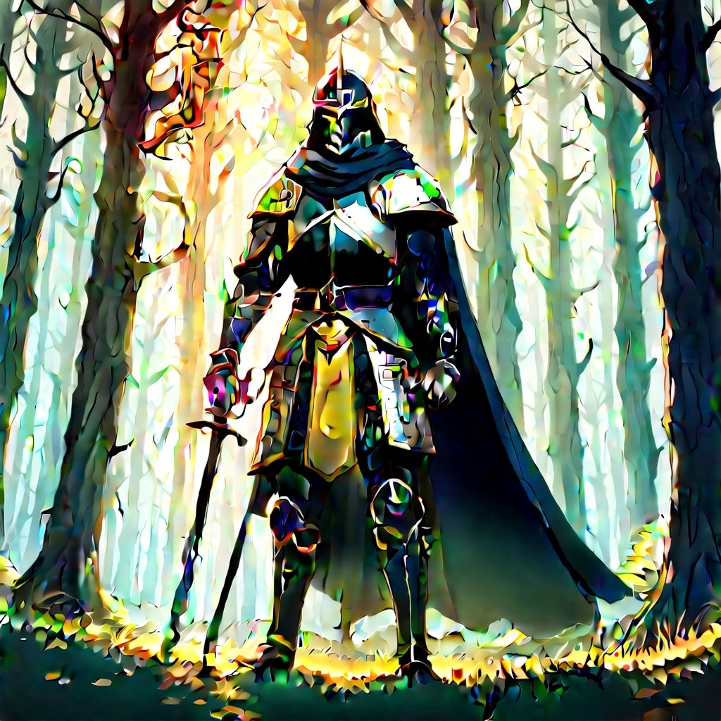 Vibrant MAPPA animation style captures a sun-dappled glade by black ...