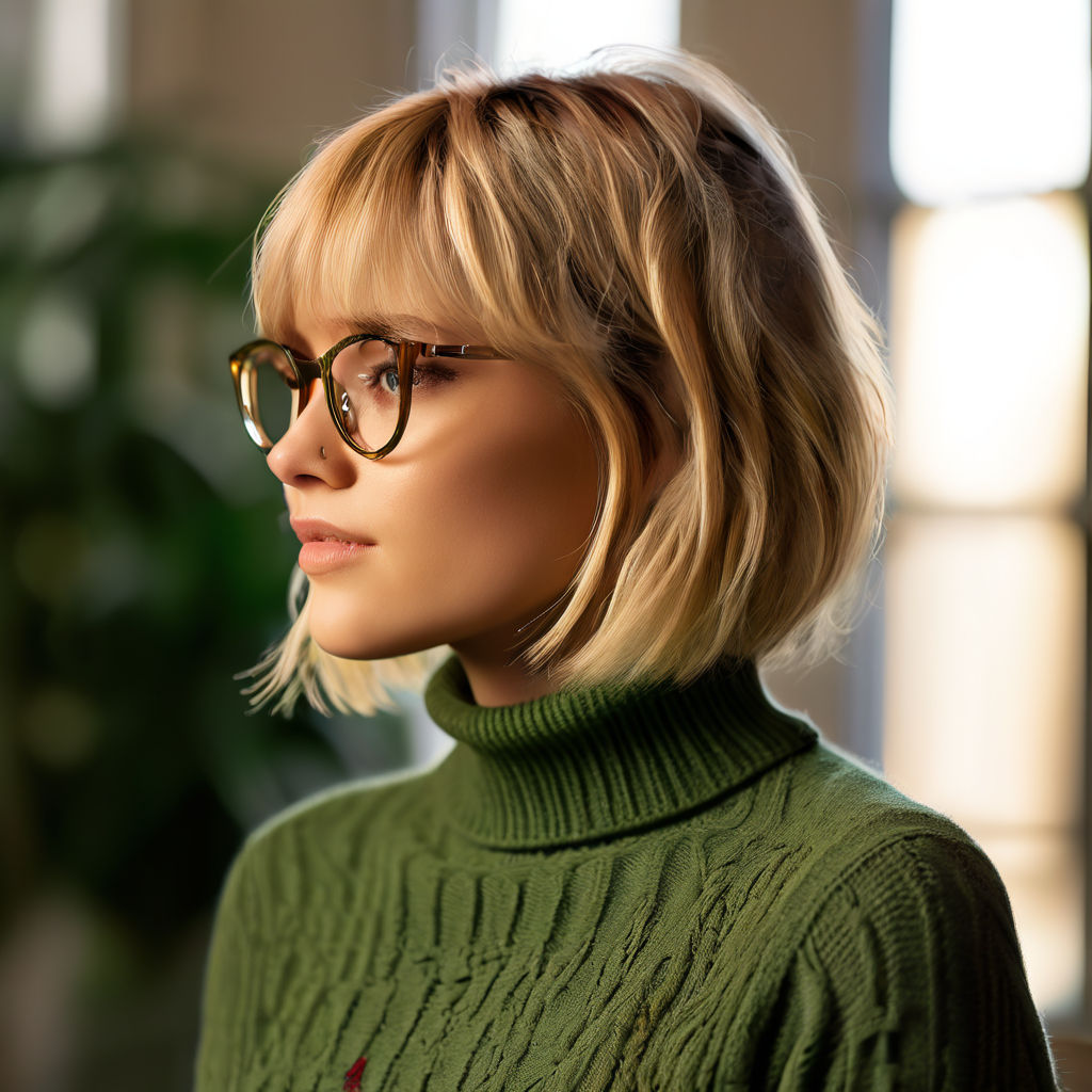 Photorealistic side profile of a woman with blonde blunt bob... by Urs ...