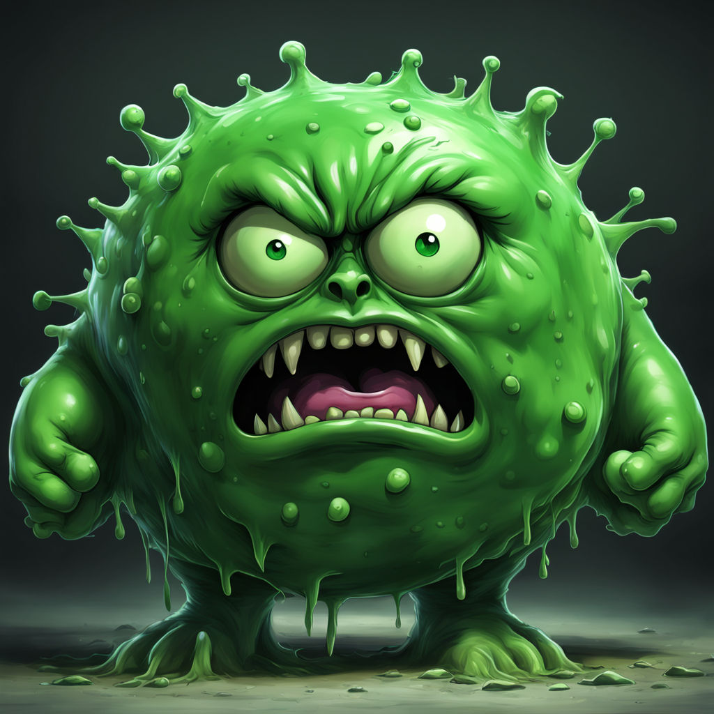 Green germ big beast blob 3 heads angry face full body by spencer ...