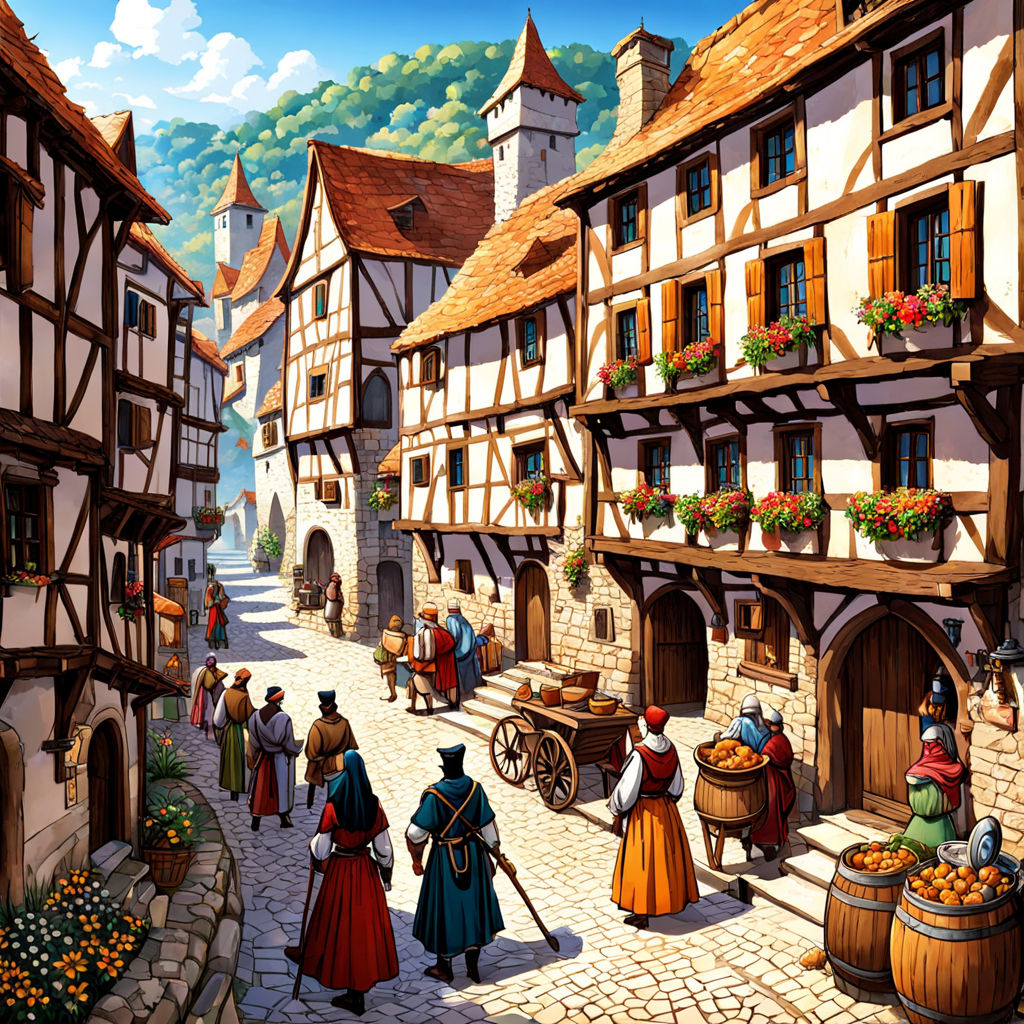 Medieval Village People Work in Medieval Town The medieval s... by 조춘랑 - Playground