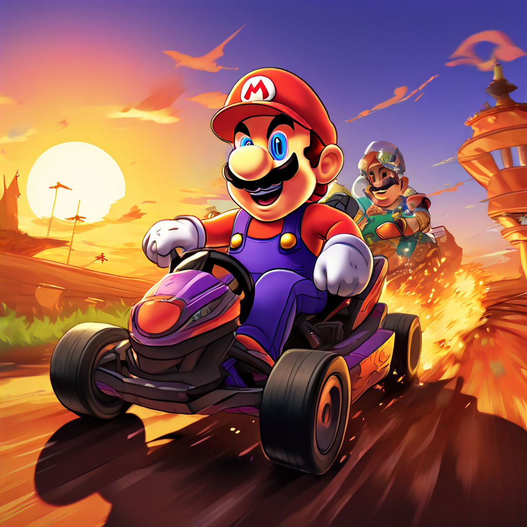 Cartoon illustration depicting Super Mario and Luigi cruisin... by ...