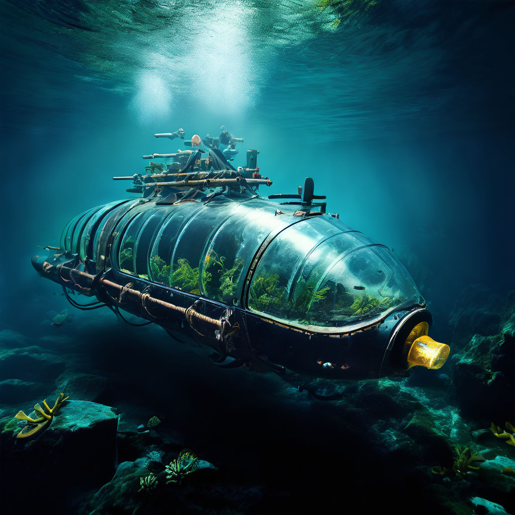 A car-submarine hybrid swimming underwater by Jason William - Playground