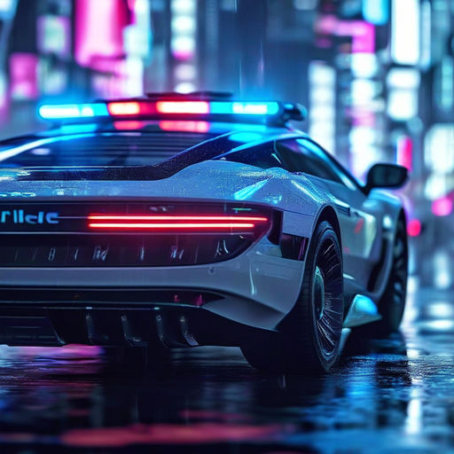 Police car with lights on and AI looking police officer in y... by ...