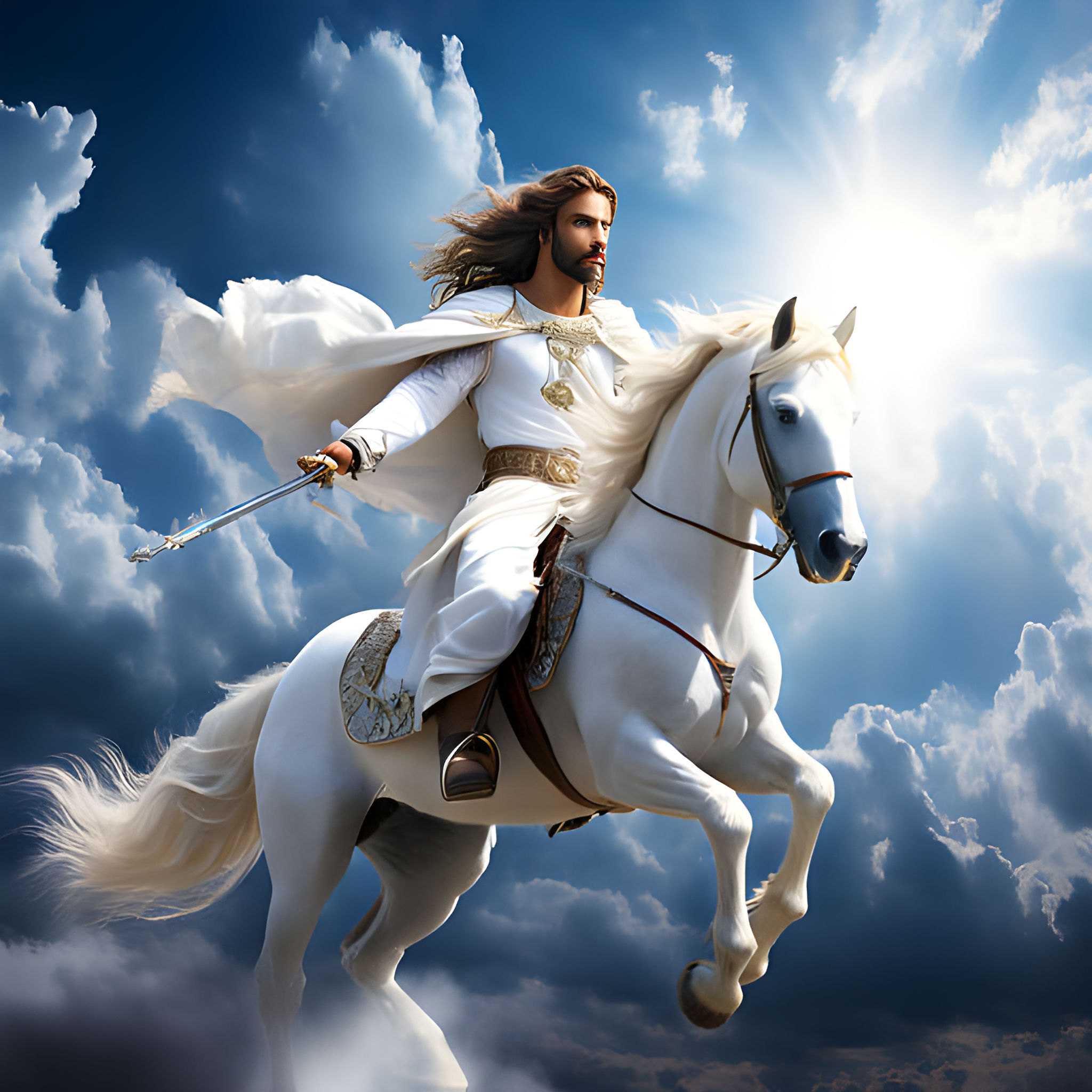The image of the resurrected Jesus riding a white horse on a... by my ...
