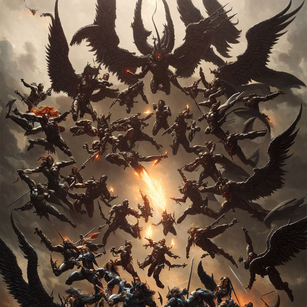 An army of angels battling an army of rebel demonic angels by Tyler ...