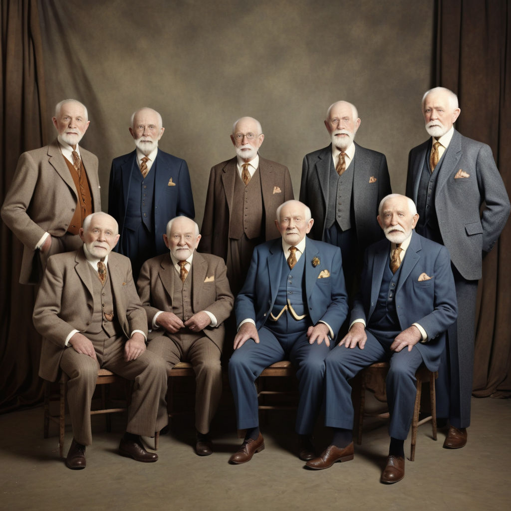 Group of old men in classic suit in photo studio with classi... by ...