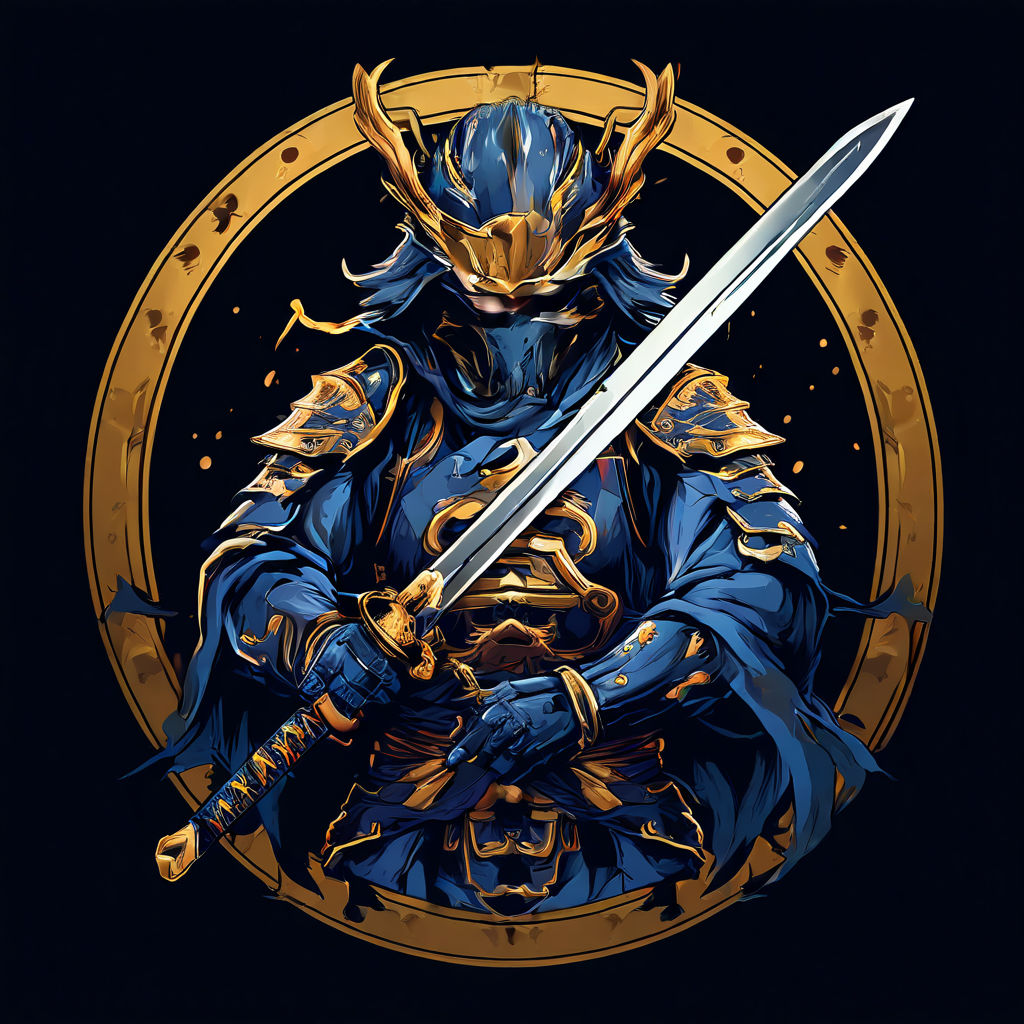Blue samurai holding katana ready to fight logo by NikoLie - Playground