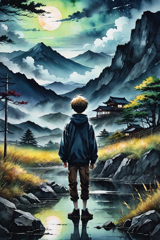 Manga art meets vintage watercolor with an anime-style chara... by ...