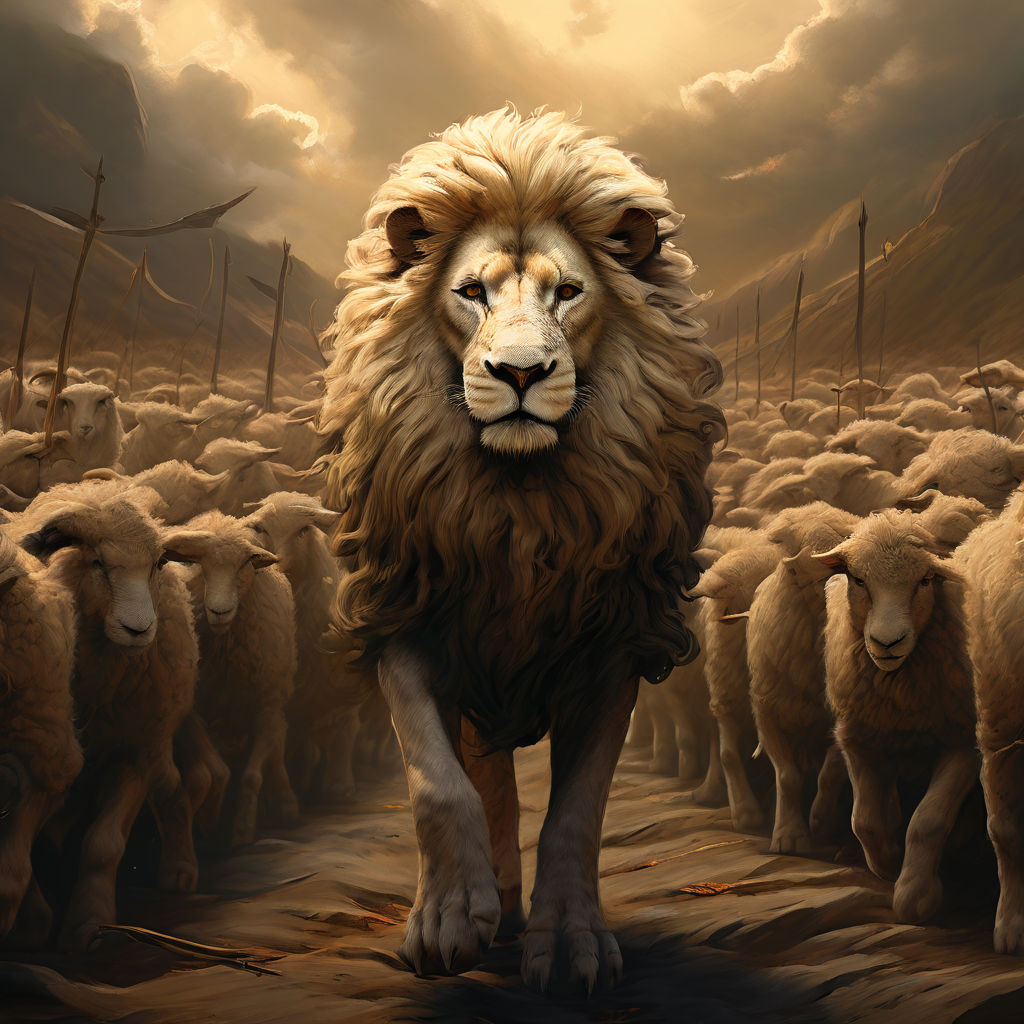 Draw an image where sheep is leading army of lions by Manasulo Maata ...