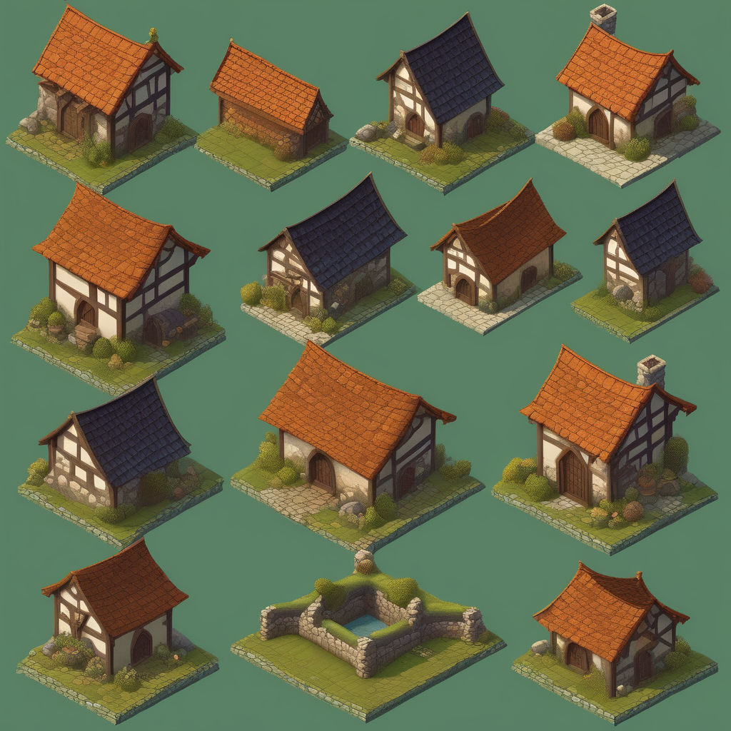 Isometric medieval game art featuring a detailed spritesheet... by ...