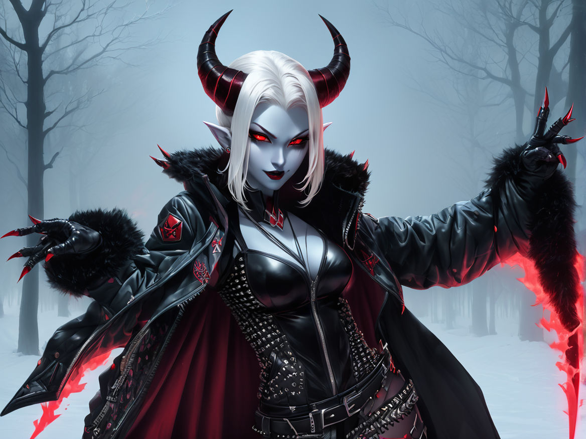 Bald demon woman with obsidian skin with long horns by Claudio Lima ...