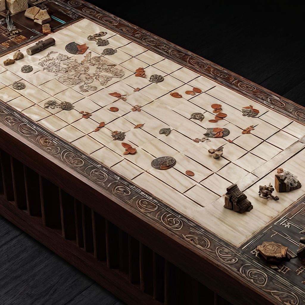 Ancient Go board with intricate carvings depicting legendary... by 12 0 ...