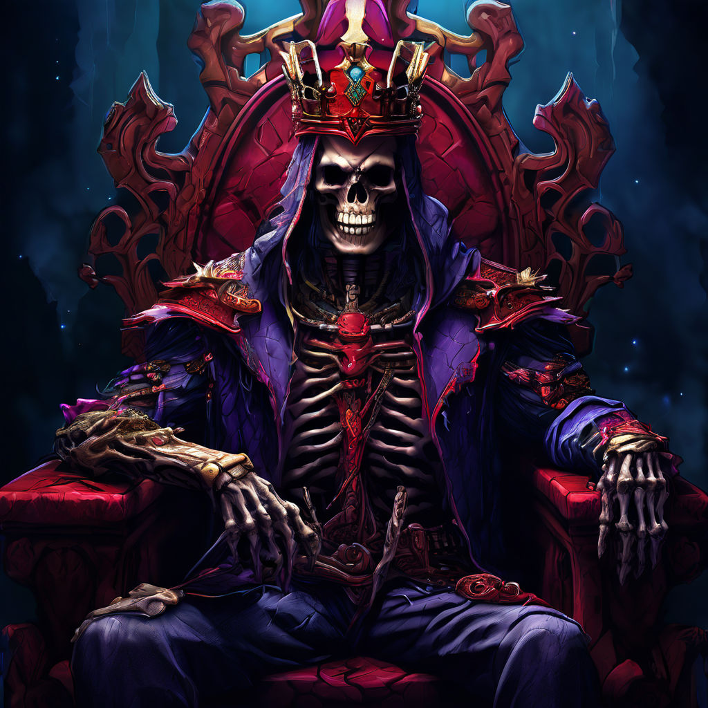 Skeleton king hacker on a throne with a crown with jewels of... by Guy ...