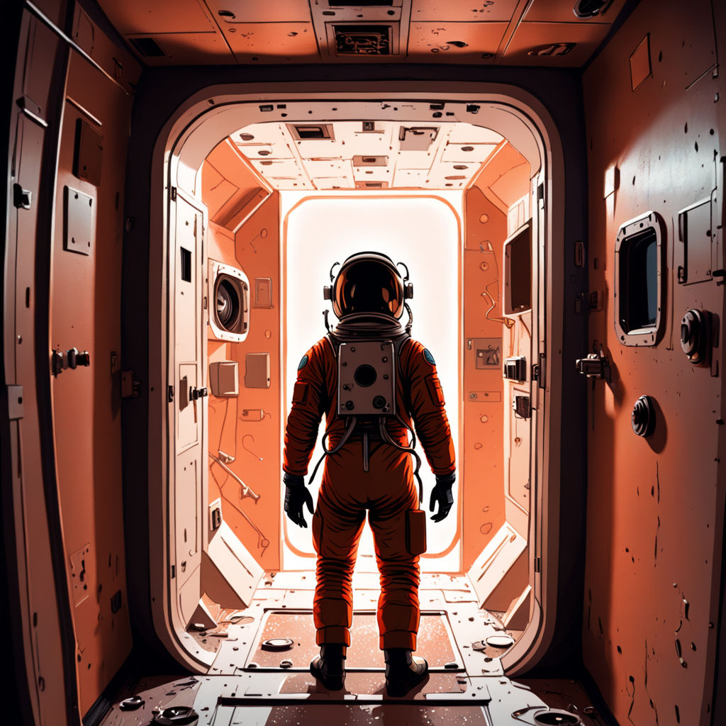 Cell shading comics style back view silhouette of an astrona... by ...