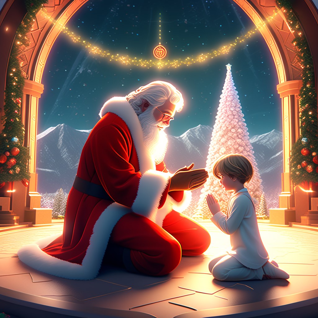 Santa Claus kneeling Praying to Jesus Christ by Chezz - Playground