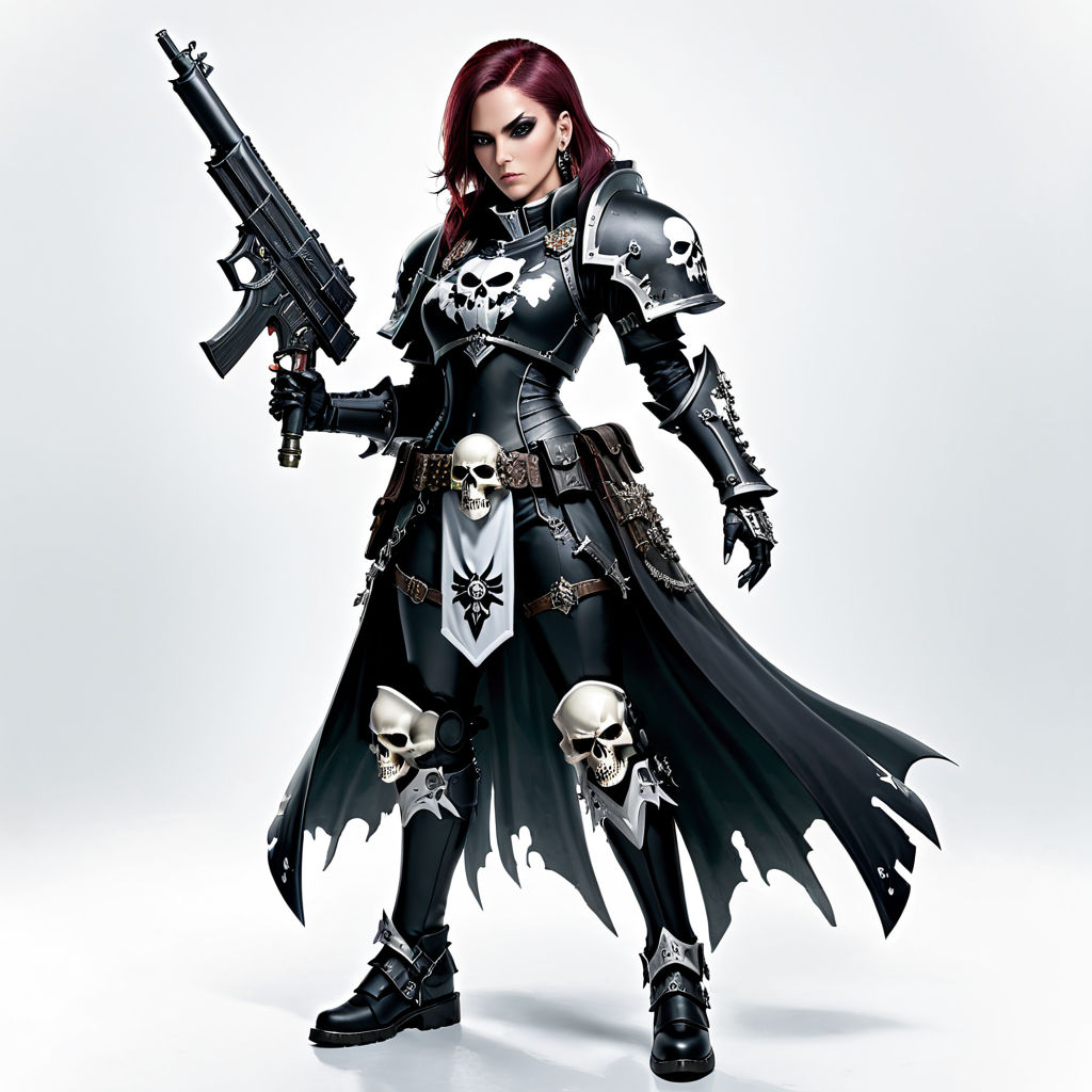 Female battle sister holding two pistols one in each hand Wa... by ...