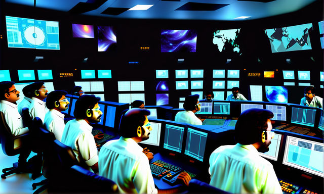 ISRO control room bustling with engineers and scientists dis... by ...