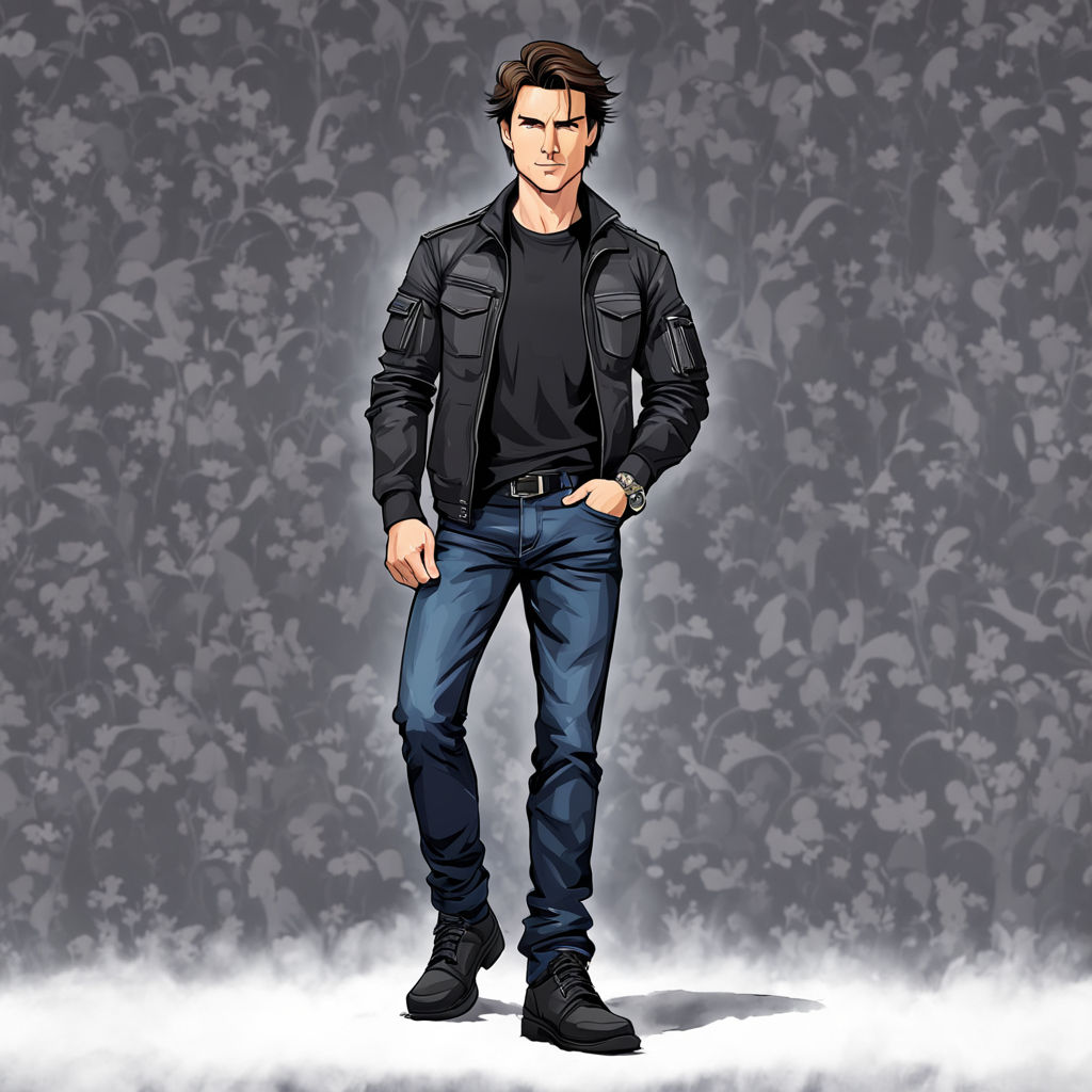 Create a cartoon full body image of tom cruise wearing black... by ...