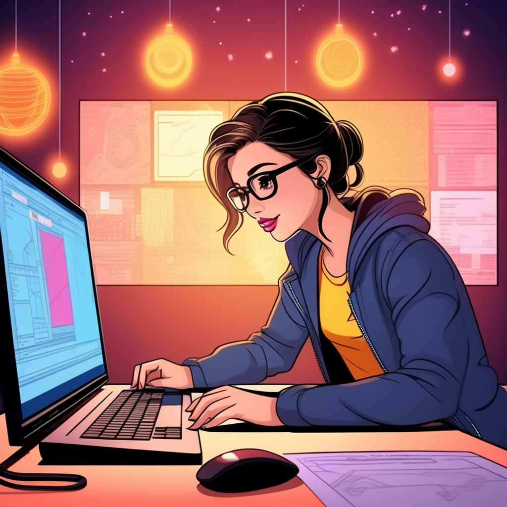 A DESIGNER girl student USE COMPUTER MARKING ANIMATION by solution ...