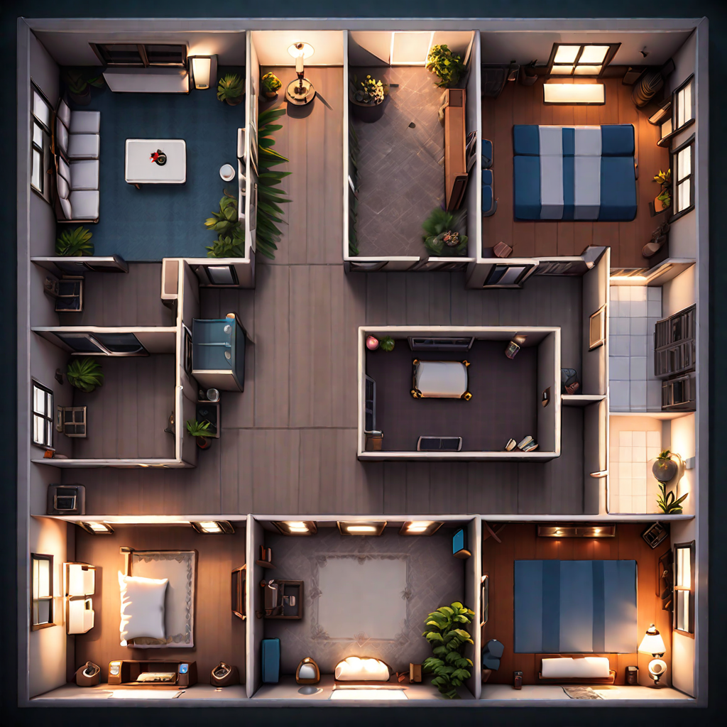 A top-down RPG overhead battlemap of a high-class apartment by Modest ...