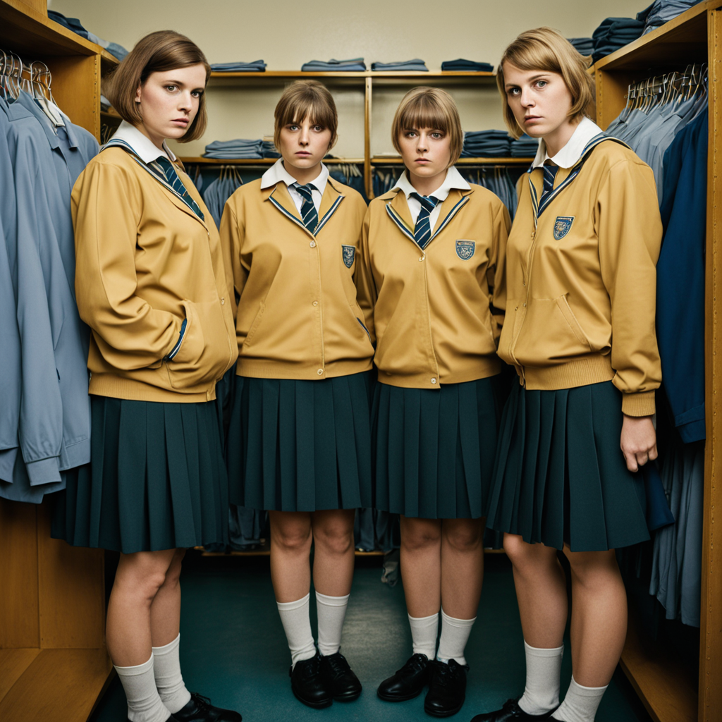 School uniform shop interior with racks of school uniforms v... by ...