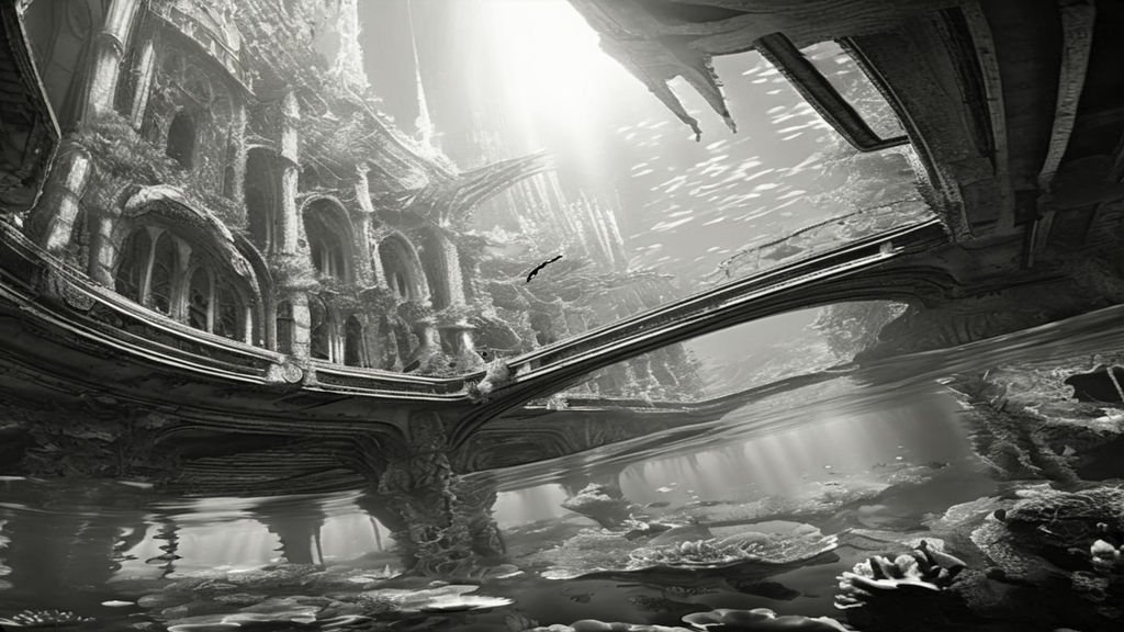 Black and white digital painting featuring an intricate envi... by ...