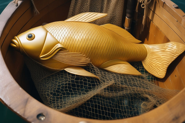 A huge golden fish inside a fishing net by jumperxp - Playground