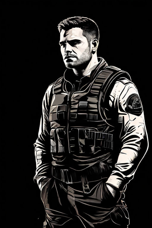 Man wearing a bulletproof vest by Ana Moura - Playground