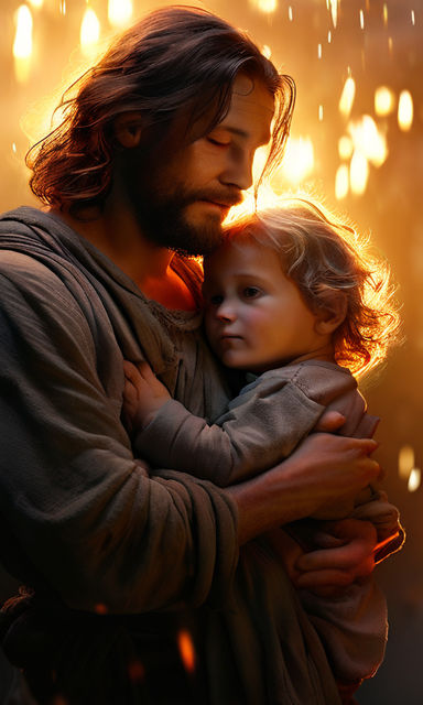 A beautiful Jesus Christ hugging with love children and babi... by ...