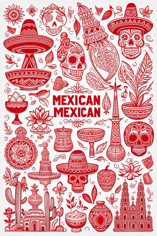 "Elements of Mexican culture outlined and sketched in red pe... by ...