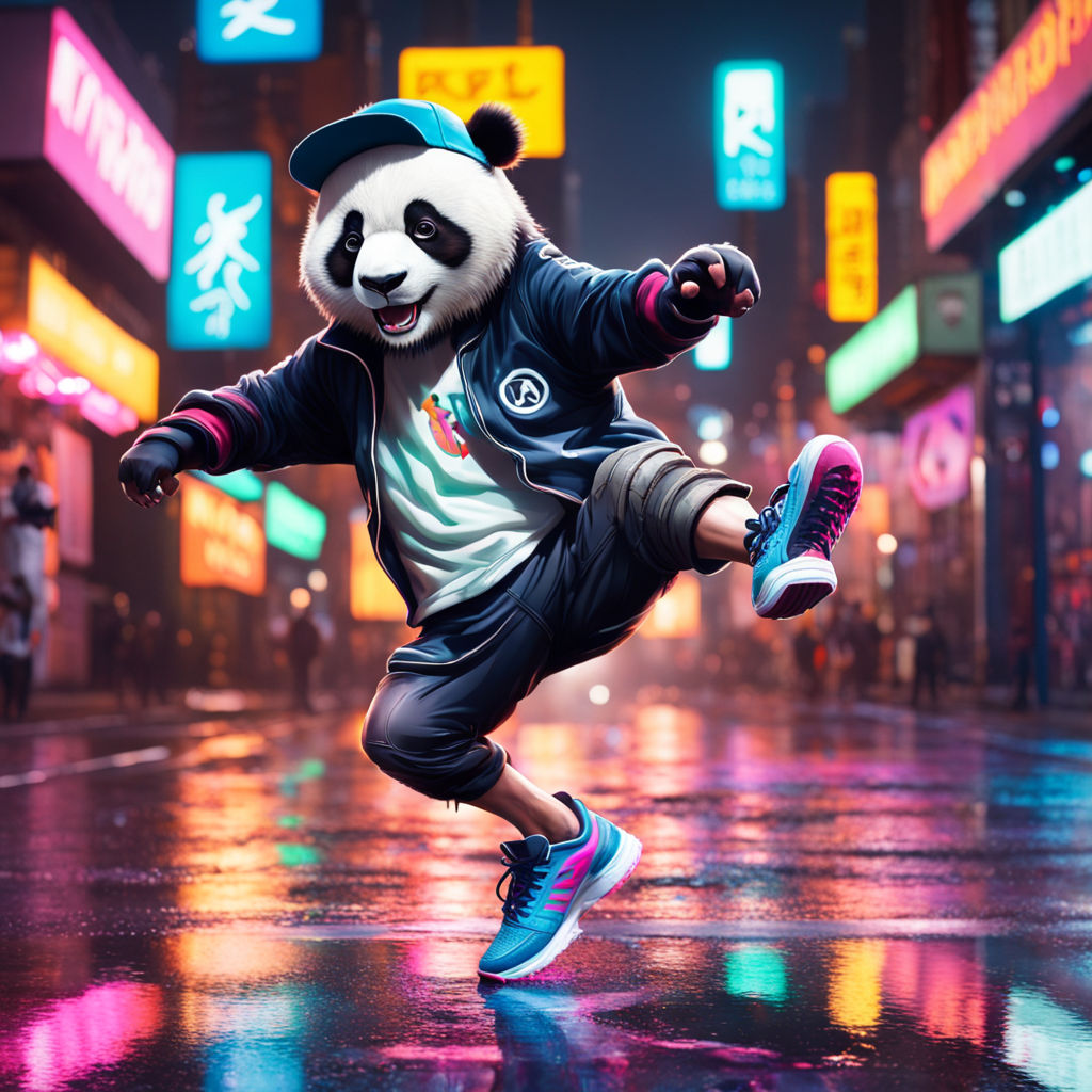 A panda mid-spin on one hand by Özlem Girgin - Playground