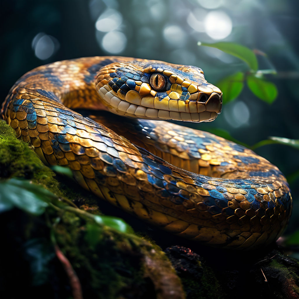 A huge golden glossy and shiny snake with scales with softly... by ...