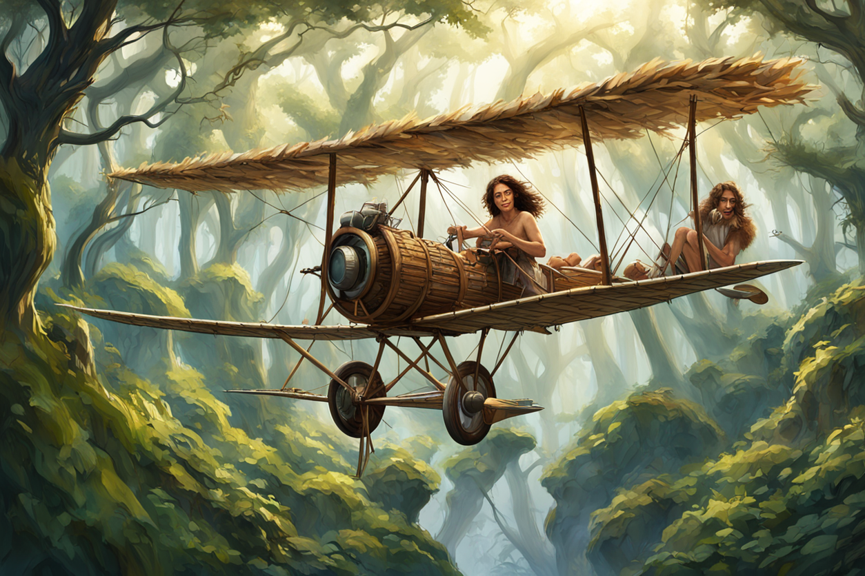 Neanderthal woman piloting a stone age biplane by Barbara Treen ...