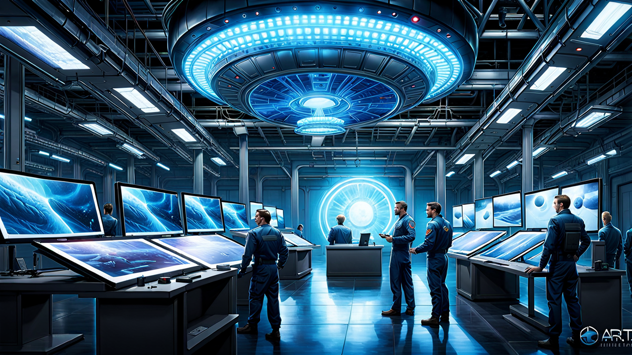 A top-secret military warehouse facility with scientists and... by ...