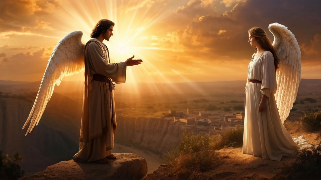 Introduce the pivotal moment when the angel Gabriel visits w... by ...