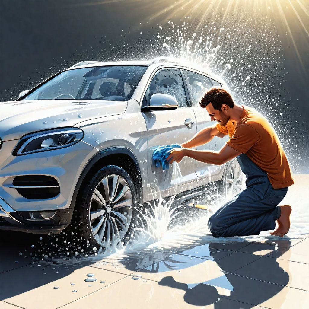 Cartoon art of a man meticulously washing a car by imran ali - Playground