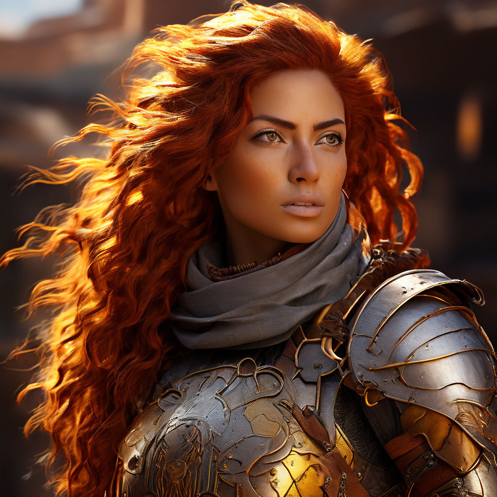 Adult middle eastern woman warrior strong bright red hair in... by ...