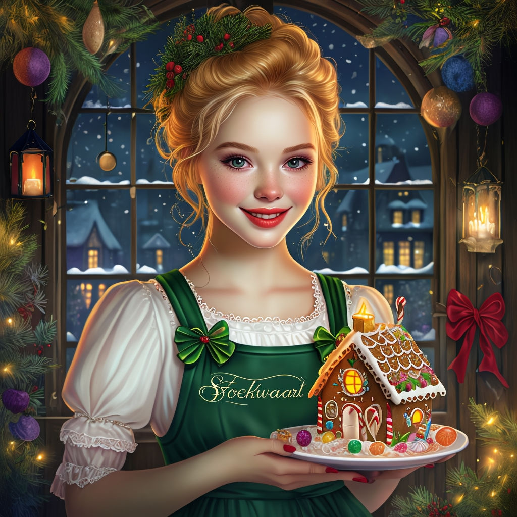An ultra detailed festive illustration depicts a young woman... by ...